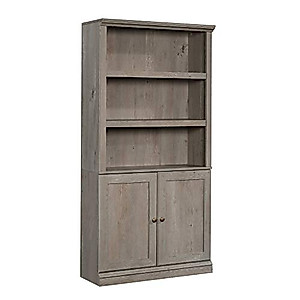 Sauder Bookcase with Doors, L: 35.28" x W: 13.23" x H: 69.76", Mystic Oak finish