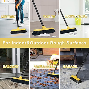 Push Broom with Long Handle, Floor Brush 47.6 inch Soft Bristle Broom 12.2" Wide for Cleaning Bathroom Kitchen Patio Garage Deck Tile