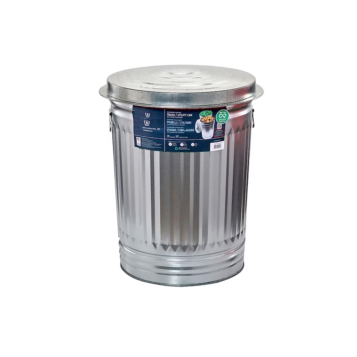 Generic Galvanized Steel Trash Can - Trash Can with Lid - Galvanized Trash Can with Lid - Metal Trash Can - Outdoor Garbage Can with Lid -Steel, Gray - Pre-Galvanized Trash Can with Lid Round