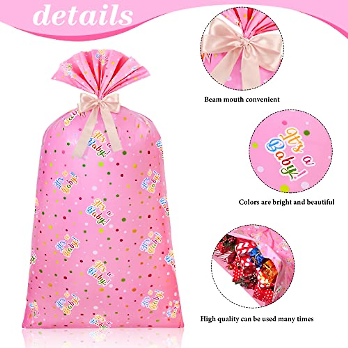 2 Pcs 70"x 40" Large Jumbo Gift Bag for Giant Gifts, Extra Big Plastic Present Bag for Huge Gifts Wrapping Bags with 2 Rolls Ribbons for Baby Shower Birthday Christmas Party Supplies (Fresh Style)