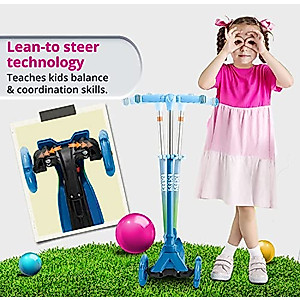 Kicksy - Kids Scooter - Toddler Scooter for Kids 2-5 Adjustable Height - 3 Wheel Scooter for Kids Ages 3-5 Boys & Girls - Kids Three Wheel Scooter with Light Up LED Wheels