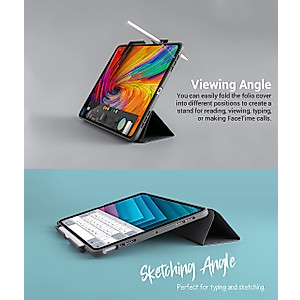 TineeOwl Mocha iPad Air M2 (2024), iPad Air 5/4 Case (2022,2020) 5th/4th Generation 10.9 Ultra Slim Matte Case with Pencil Holder + Tri-fold Smart Cover, Absorbs Shock, Lightweight (Black)