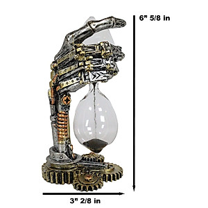 Ebros Gift Chronos Eternity Time Warp Machine Steampunk Robotic Cyborg Hand Gearwork Clockwork Sand Timer with Black Sands Figurine Victorian Industrial Sci Fi Sandtimer Accent Decor