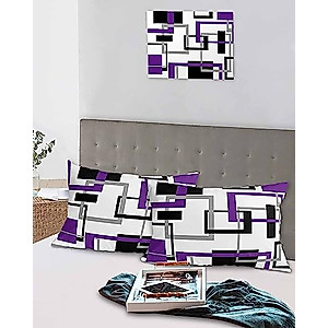 Edwiinsa Purple Grey Black Pillow Covers Standard Size Set of 2 20x26 Bed Pillow, Modern Geometry Abstract Art Aesthetics Plush Soft Comfort for Hair/Skin Cooling Pillowcases with Envelop Closure
