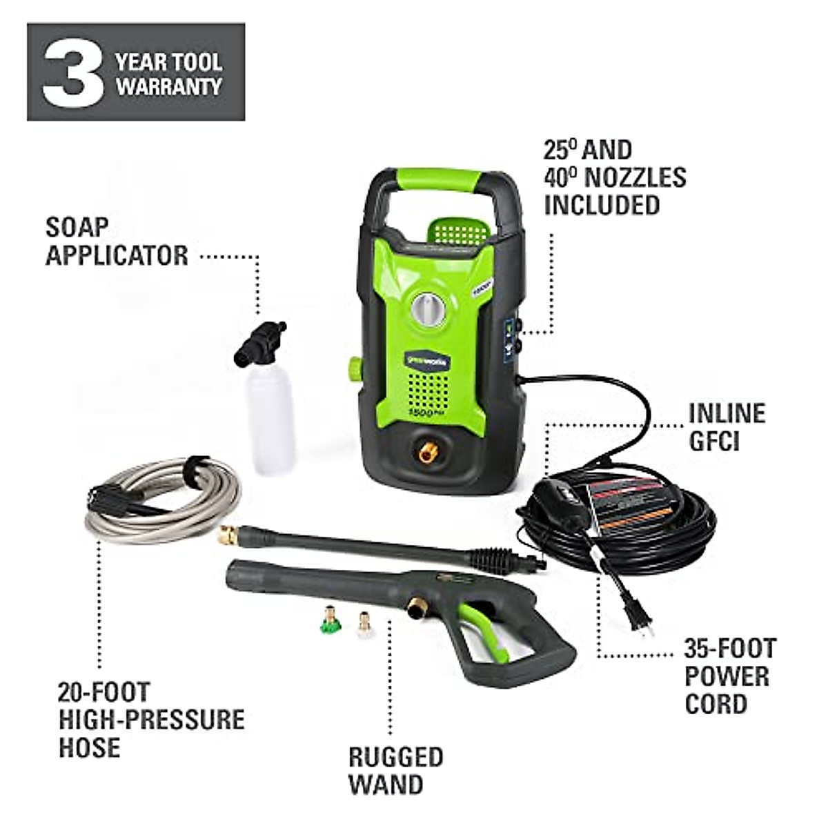 Greenworks 1500 PSI 1.2 GPM Pressure Washer (Upright Hand-Carry) PWMA Certified