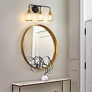 HAHZT Black and Gold Bathroom Vanity Light 3-Lights Bathroom Light Fixtures Over Mirror with Clear Glass Shade 22.4 inch Wall Sconce Lighting Bath(Exclude E26 Bulb)
