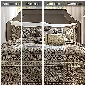 Madison Park Quilt Traditional Damask Design All Season, Lightweight Coverlet Bedspread Bedding Set, Matching Shams, Pillows, King/Cal King(104"x94"), Bellagio, Jacquard Brown/Gold 6 Piece (MP13-369)