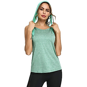 Sykooria Women's Workout Tops Mesh Hoodie Gym Tops Sleeveless Running Muscle Tank Tops (Green,S)