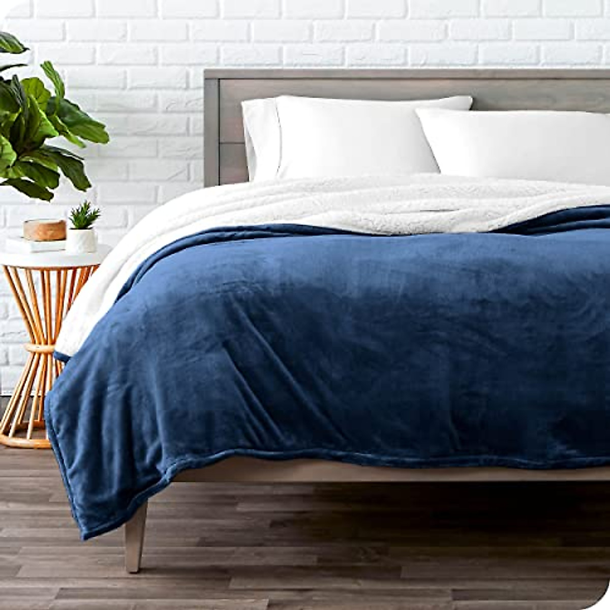 Bare Home Sherpa Fleece Blanket - Throw/Travel Blanket - Blanket for Bed, Sofa, Couch, Camping and Travel - Warm & Lightweight - Fluffy & Soft Plush Blanket - Reversible (Throw/Travel, Dark Blue)