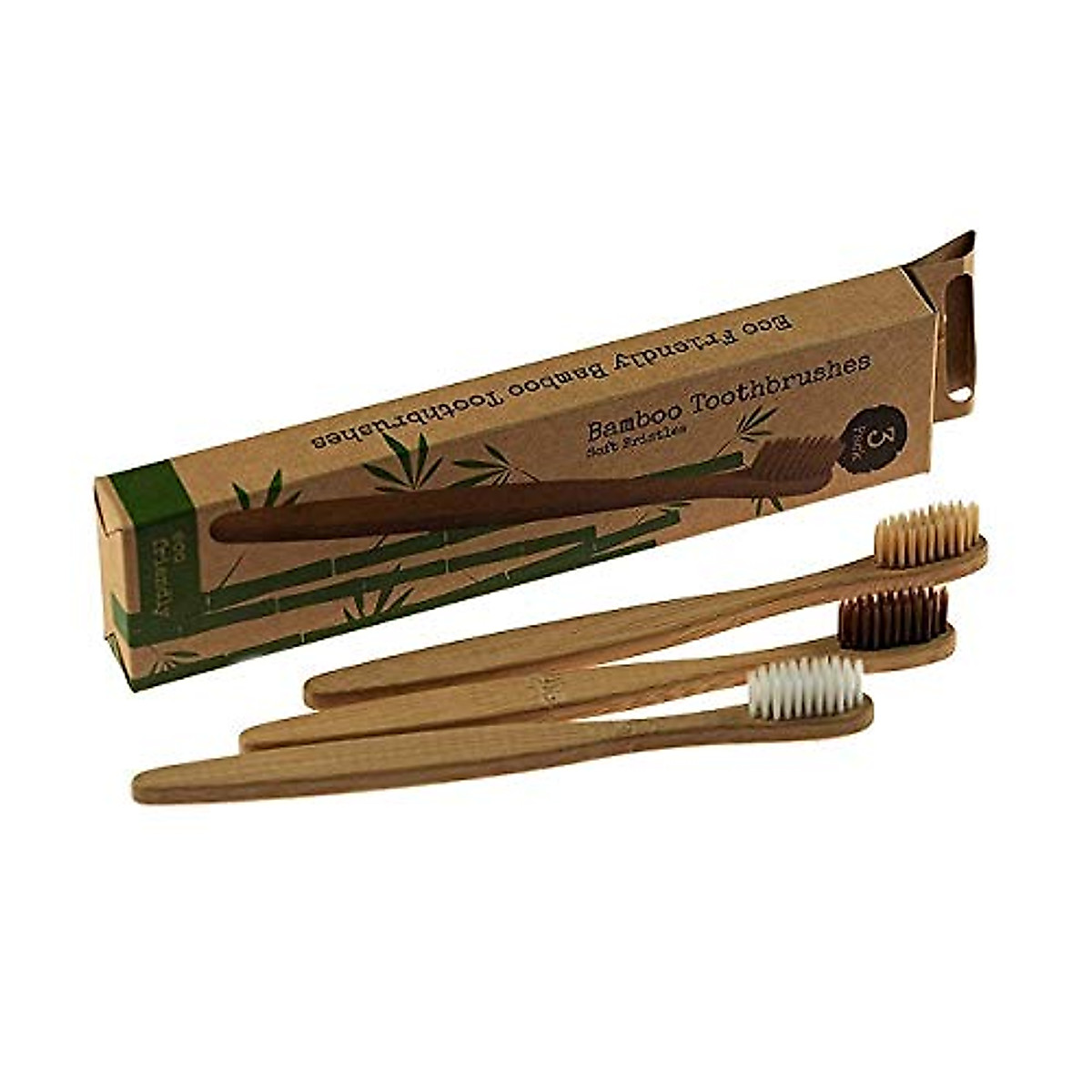 The Home Fusion Company 3 Pack Bamboo Toothbrushes Soft Bristles Eco Friendly Bristles