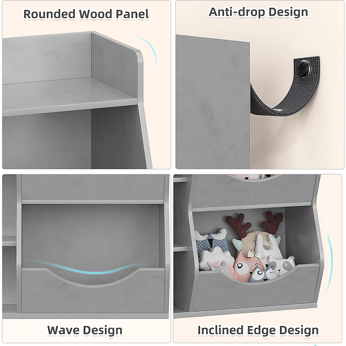 SUNNYFURN Kids 3-Tier Toy Storage Organizer Kids Bookshelf Double Side Toy Shelf Gray- 5 Compartment Bookshelf & Toy Shelf for Kids' Room, Bedroom, Living Room, and Kindergarten - for Toys and Books