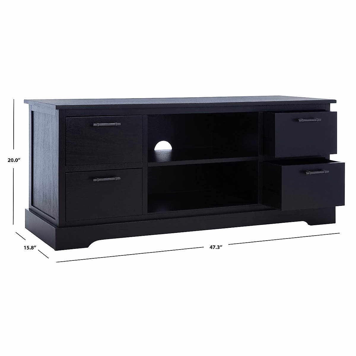 SAFAVIEH Home Collection Filbert Black 4-Drawer Entertainment Stand up to 55" Flatscreen TV (Fully Assembled) Media Unit