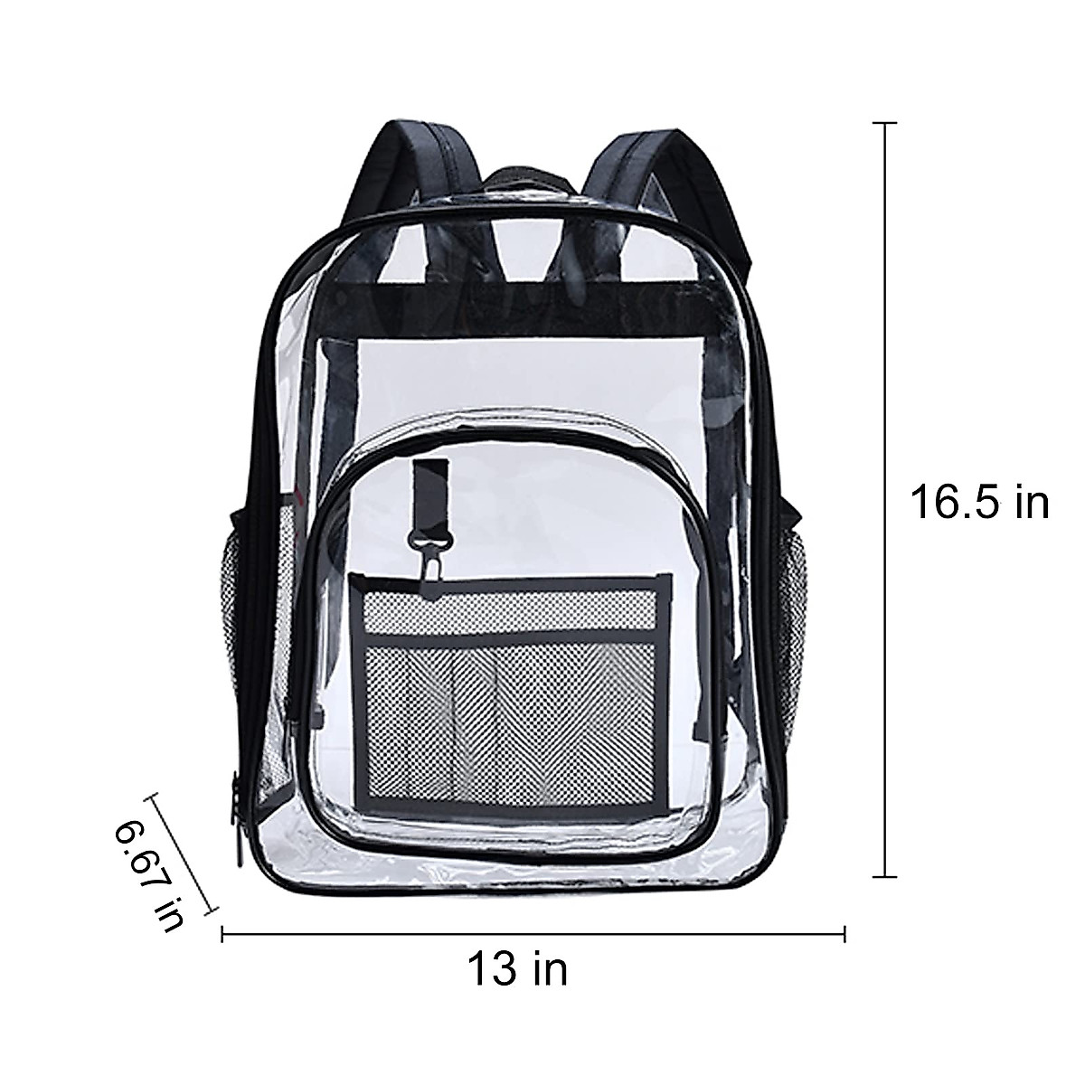 AONETIGER Clear Black Backpack Heavy Duty PVC with Reinforced Strap,Transparent Water-Resistant Backpack for Shool Work