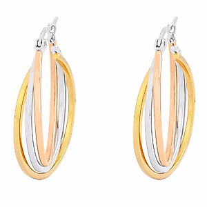 Edforce Women's Stainless Steel Overlapping Triple Hoop Earrings, (25mm-35mm) (F: 3 Tone (35mm))