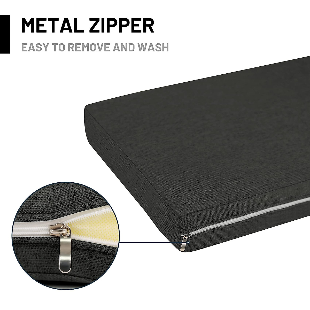 Lokex Bench Cushion,36x14 Inch Non-Slip Durable Bench Cushions for Indoor Furniture,Window Seat Cushions Indoor with Ties,Dark Gray