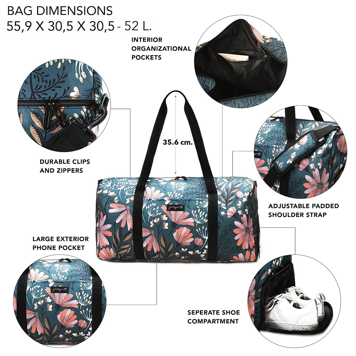 Jadyn B 22" Women's Large Duffel/Weekender Bag with Shoe Pocket, Travel Bag (Navy Floral)