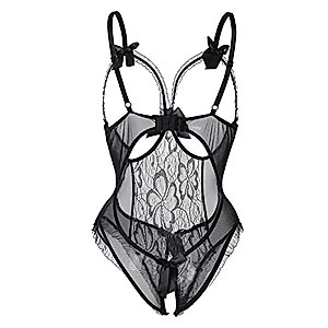Women Sexy Sleepwear Chemise Nightgown Plus Size Corset Lingerie Lace Babydoll Sleepwear Boudoir Outfits(Black,Medium)