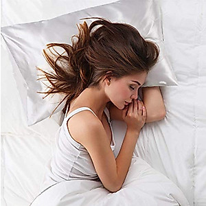Satin Pillowcase for Hair and Skin - Queen Size Silk Pillow Cases Set of 2 - Slip Cooling Satin Pillow Covers with Envelope Closure 2 Pack (Pure White,20x30)