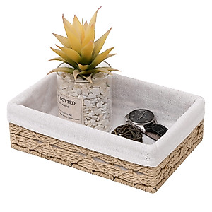 Sopsele Small Wicker Baskets for Organizing,Paper Rope Storage Basket，Desk Basket With Liner,Hand Towel Baskets, Baskets for Drawer Organizing, Toilet Tank Basket, Set of 2 Beige