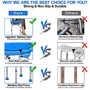 UGarden Upgraded Stainless Steel Shower Chair with T-Shaped Wide Back, 400LB Safety Shower Chair for Inside Shower, Anti Slip Adjustable Bath Chair Blue, Shower Seat for Bathtub for Seniors/Disabled