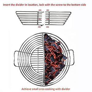 GRILLJOB Lump Charcoal Fire Basket with Divider Stainless Steel Grill Ash Baskets Fits 18" Big Green Egg Accessories, Kamado Joe Classic Large Green Egg Basket Replacement