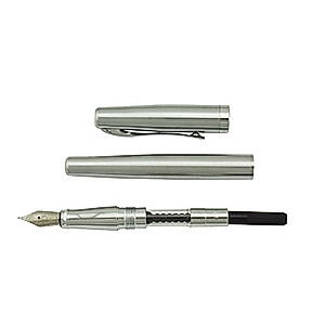 erofa Duke 209 Bent Nib Fountain Pen Set with Ink Refills Converter, Steel Sliver