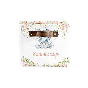 Joyestore Pink Flower Elephant Personalized Storage Bins ,Baskets Cubes Organizer with Handle for Shelves Closet Nursery Toy 1 Pack