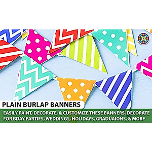 Plain Burlap Banner Flags DIY Burlap Pennant Banners for Birthday, Wedding, Graduation, Baby Shower; 30FT 30 Fishtail PCs; by Mandala Crafts
