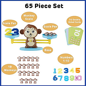 Dimple Monkey Balance Counting Educational Math Toy for Girls and Boys, STEM Toys for Ages 4 5 6 7 8 Year olds, Kindergarden Preschool Learning Numbers Toy, Kids Number Game