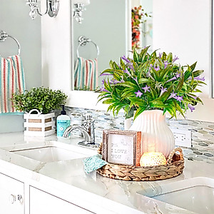 Uieke 6Pcs Outdoor Artificial Plants UV Resistant Fake Tropical Flowers Morning Glory Shrubs Greenery Plastic Plants Fall Leaves for Hanging Planter Garden Patio Sidewalk Thanksgiving Décor Purple