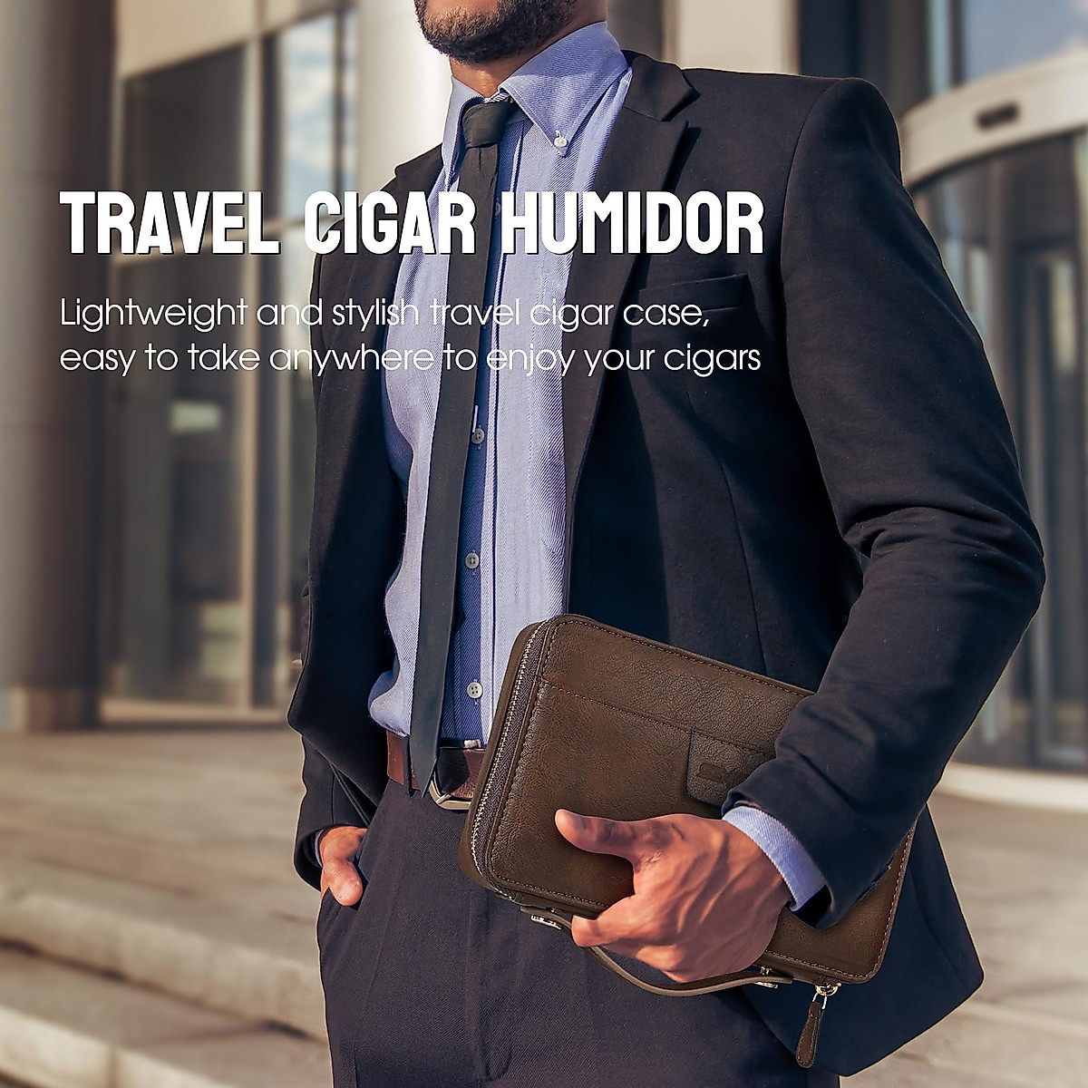 SEMKONT Travel Cigar Humidor Portable Travel Cigar Case with 4 Cigar Tube, Leather Travel Cigar Humidor Include Cigar Cutter, Men's Cigar Accessories Gift Set (Brown)