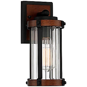 John Timberland Stan Country Cottage Rustic Outdoor Wall Light Fixture Black Aluminum Dark Wood Finish 11 3/4" Clear Glass for Exterior House Porch Patio Outside Deck Garage Front Door Garden Home