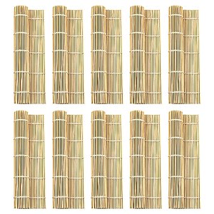 LEEFONE 10 PCS 9.5" x 9.5" Natural Bamboo Sushi Rolling Mat