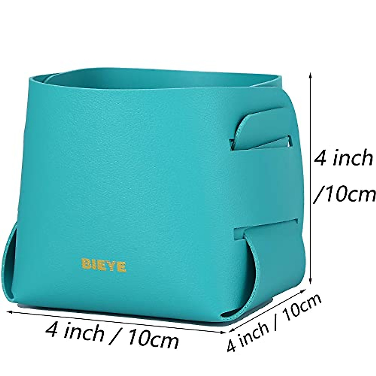 Bieye LSB002 Collapsible Leather Storage Bin Decorative Desk Organizer for Jewelry Makeup Pen Pencil Glasses Remote Controller Storage (Turquoise, 4WX4LX4H)