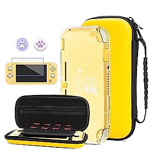 HYPERCASE Protective Case for Nintendo Switch Lite, Yellow Hard Shell Portable Travel Carrying Case Pouch for Nintendo Switch Console & Accessories, Storage Bag with 8 Game Card Slots for Girls Boys.