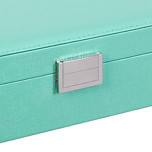 BEWISHOME Jewelry Box Gifts for Girls Women Jewelry Organizer Box 2 Layers Velvet Jewelry Boxes with Necklace Hooks, PU Leather Jewelry Storage Case for Rings, Earrings, Bracelets Cyan SSH71Q