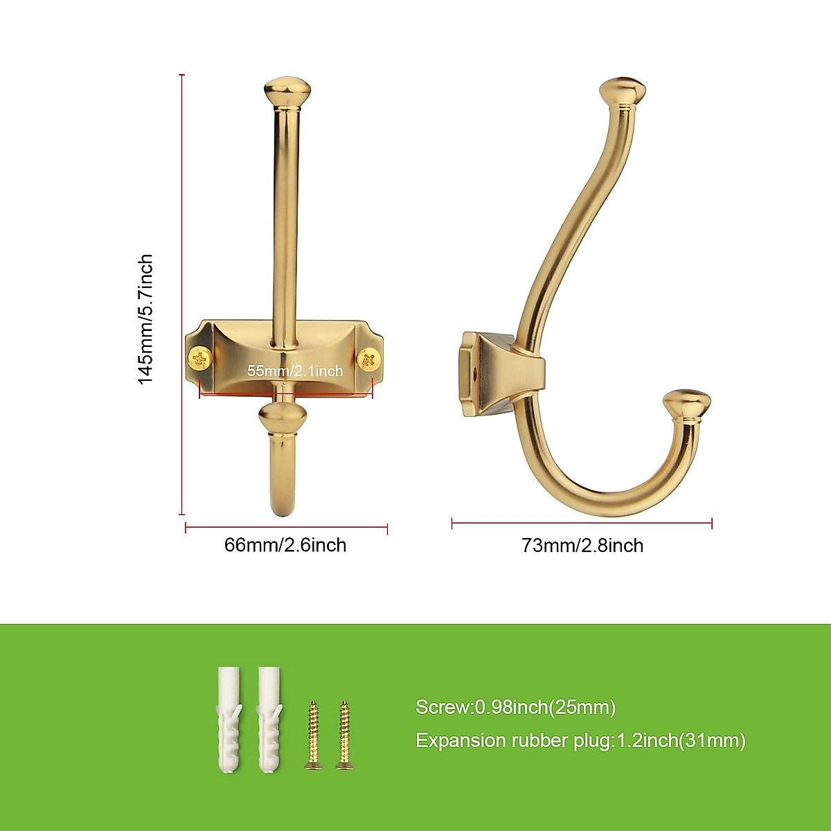 TUNNY Wall Mounted Coat Hooks - Champagne Gold Coat Hooks,Pack of 5, for Entry Shoe Cabinets, Wardrobe Bathroom Bedroom Furniture Hardware