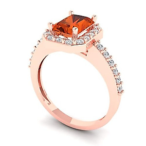 Clara Pucci 2.07 ct Emerald Cut Solitaire Halo Genuine Red Simulated Diamond Engagement Promise Anniversary Bridal Ring 18K Rose Gold 4.5