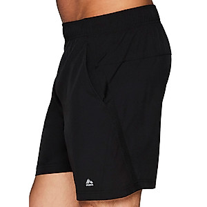 RBX Men's Woven Basketball Short Gym Shorts 7" Quick Drying Running Shorts with Pockets Athletic Fit X-Dri Moisture Wicking Training Shorts Breathable Mesh Detail Workout Shorts Laser Cut Black L