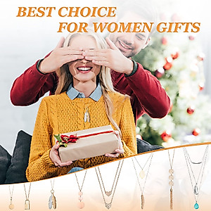 Hicarer 30 Pcs Long Pendant Necklace Set Simple Bar Layer Tassel Y Tassel Leaf Circle Bar Necklace Y-shaped Statement Sweater Necklace for Women