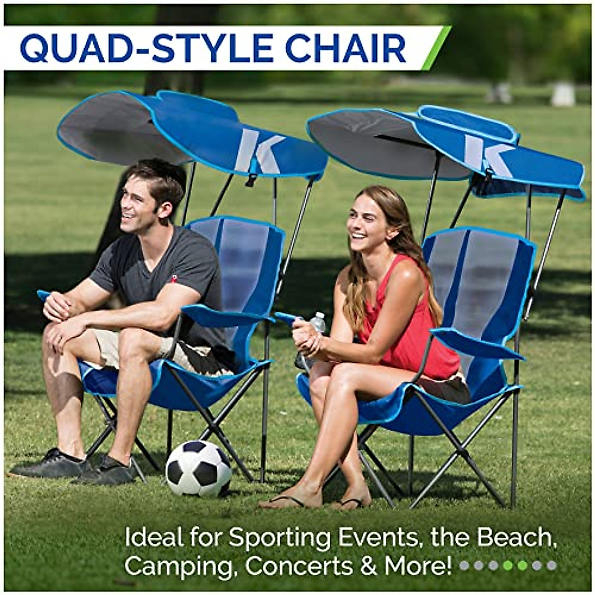Kelsyus Original Foldable Canopy Chair for Camping, Tailgates, and Outdoor Events, Grey/Light Blue