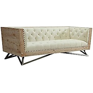 Armen Living Regis Sofa in Cream and Gunmetal Finish
