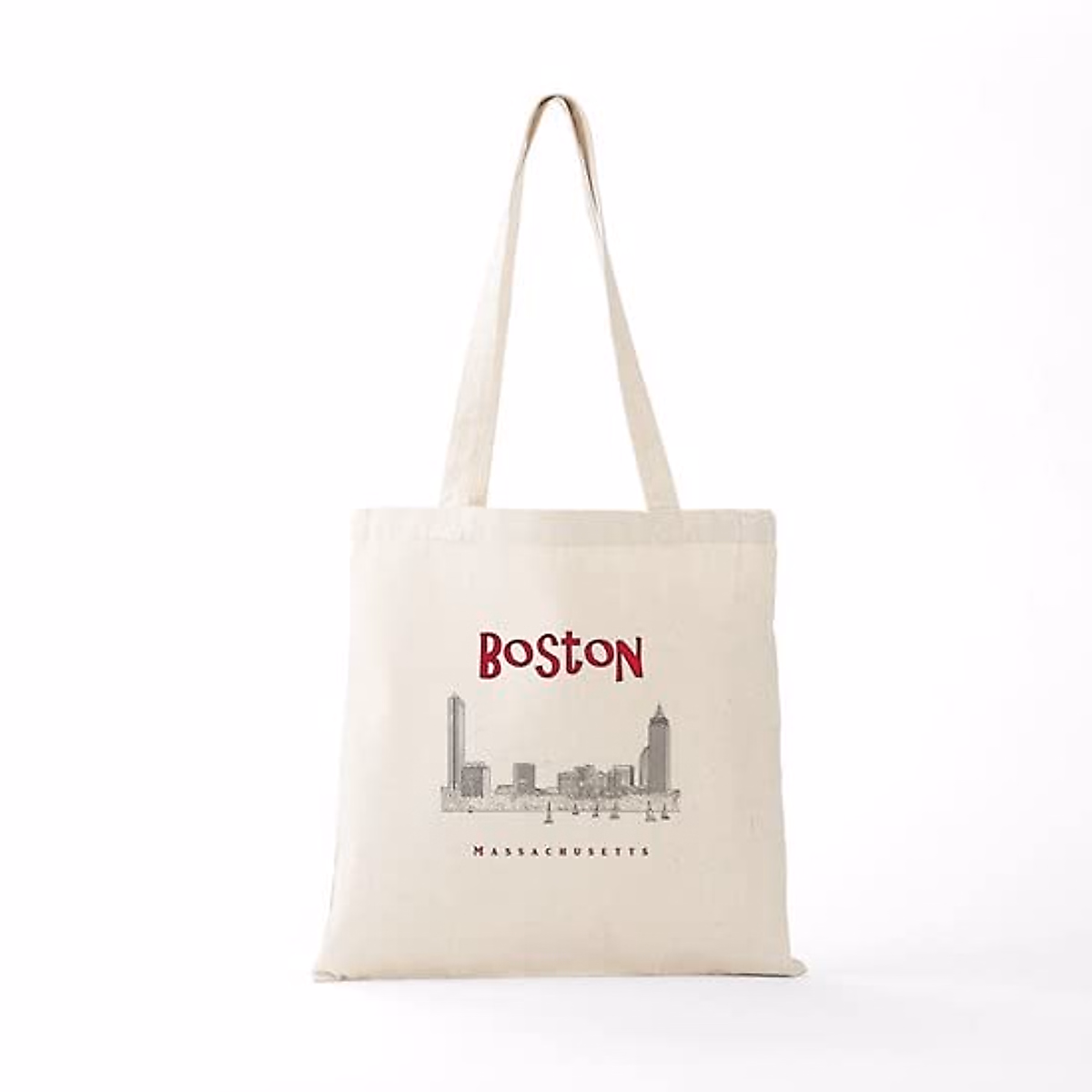 CafePress Boston_10X10_Skyline_Blackred Tote Bag Natural Canvas Tote Bag, Reusable Shopping Bag