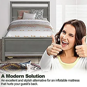 Hanway Trundle Bed Frame/American Country Style daybed and roll Out Twin Size Trundle accommodate/Made by Exquisite Pine Wood Craftsmanship and Weathered Wood Texture Finish