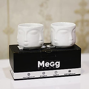 MeGgdecor Ceramic Cups for Espresso & Cappuccino, Modern and Contemporary Double Expresso Coffee Cup, One of Best Espresso Accessories, Elegant White Ceramic with 2 cup