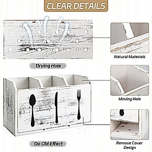 Geelin Kitchen Utensil Holder for Countertop Wood Utensil Holder with 3 Compartments Wood Utensil for Kitchen Counter Rustic White Wood Utensil Caddy Cooking Utensil Organizer