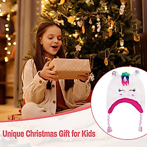 Kids Girls Winter Unicorn Beanie Hat Gloves Set, Boys Girls Warm Fleece Lined Hat Toddler Cute Cat Hat with Earflap for 2-7T