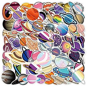 Space Planet Stickers Pack, Galaxy Stickers 60PCS Cute Space Stickers for Kids Teens Adults Glueewee Waterproof Vinyl Stickers for Water Bottles Laptop Scrapbook Journal