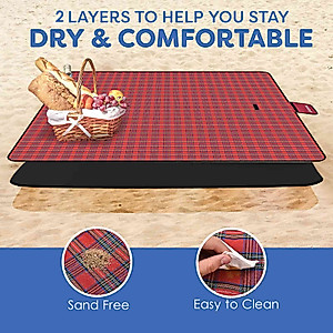 GIVERARE Picnic Beach Blanket, XL Sandfree Waterproof Outdoor Camping Blankets, Quick Drying Family Mat, Portable Extra Large Mats for Travel, Hiking, Music Festival, Lawn-Red