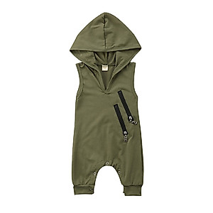 Sleeveless Newborn Baby Boys Girls Hooded Romper Green Jumpsuit Outfit Summer Zipper Casual Clothes (0-6 Months, Green)